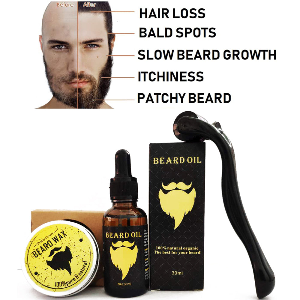 Beard Care Kit with Microneedle Roller - Sage Beard Oil & Wax Set for ...