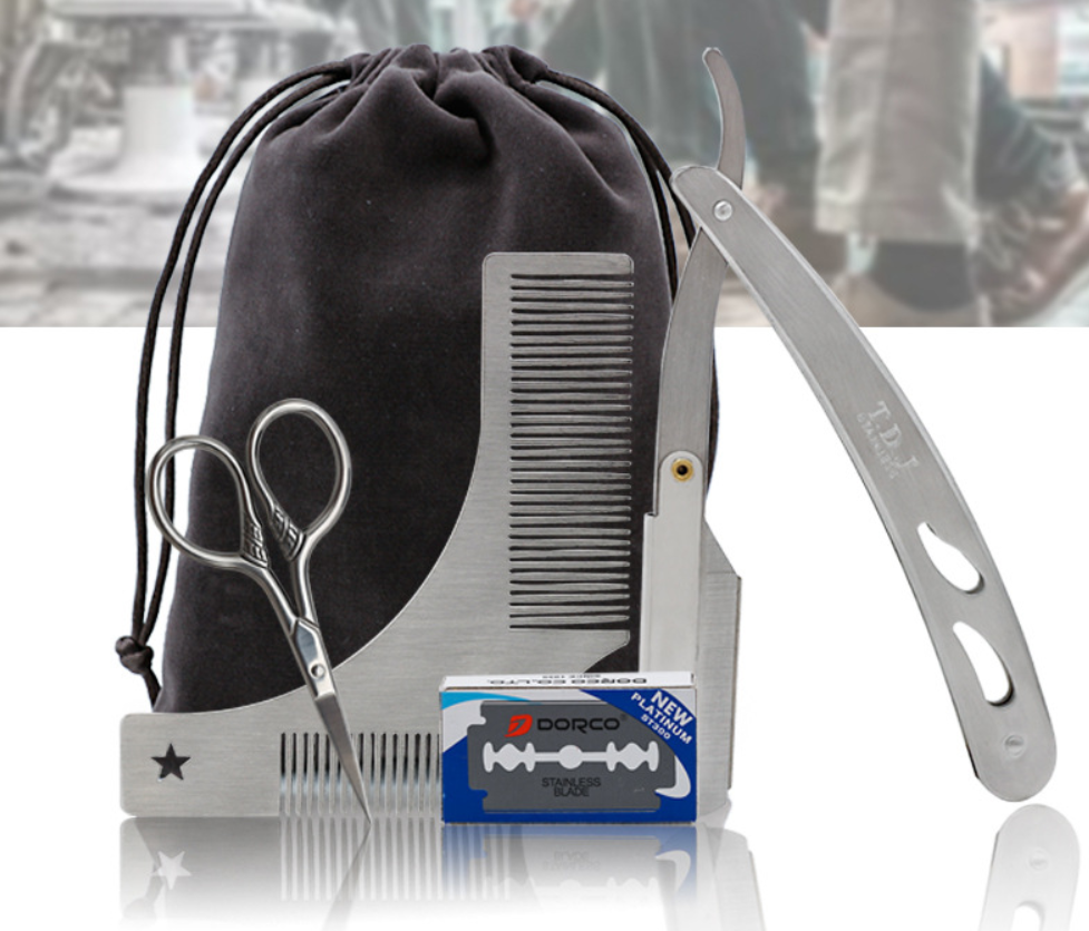 Beard Care Set Stainless Steel Grooming Kit Comb Scissors Brush Durabl ...