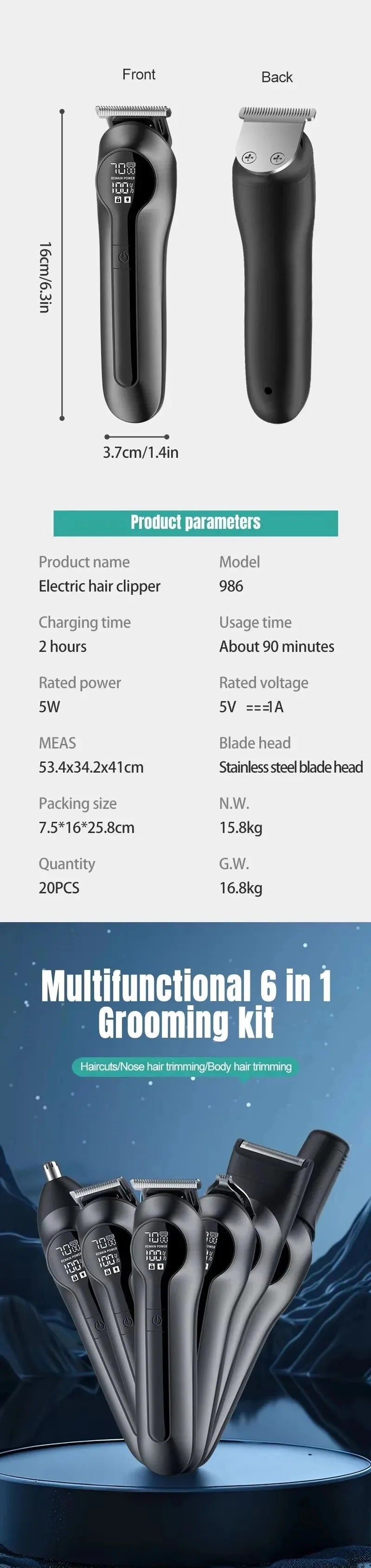 Xiaomi Youpin 6-in-1 Multifunctional Grooming Kit Hair Clipper – Beard Air