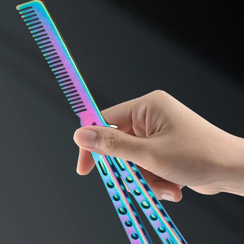 Foldable Comb Stainless Steel Butterfly Knife Comb Beard Moustache ...