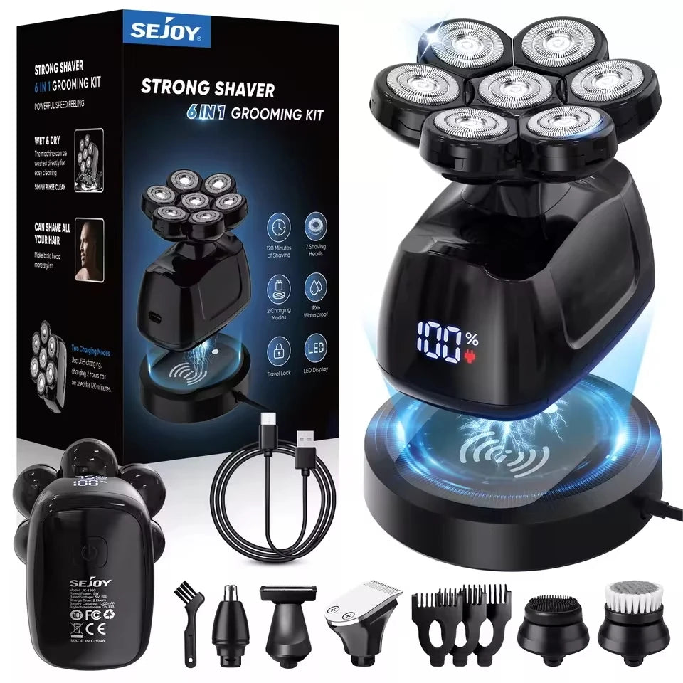 SEJOY 6-in-1 Multifunctional 7D Head Shavers for Bald Men – Beard Air