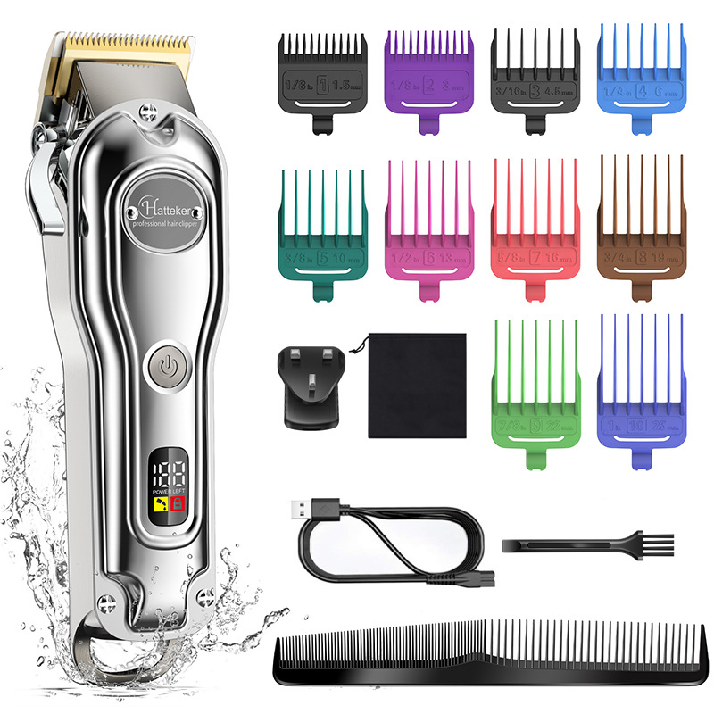 HATTEKER Professional Hair Clipper Men's Metal Haircut Grooming kit ...