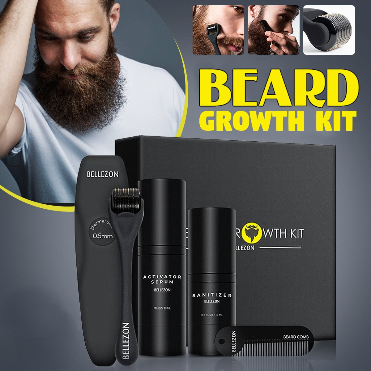 Men Beard Growth Kit Hair Growth Enhancer Conditioner Beard Grow Set w ...
