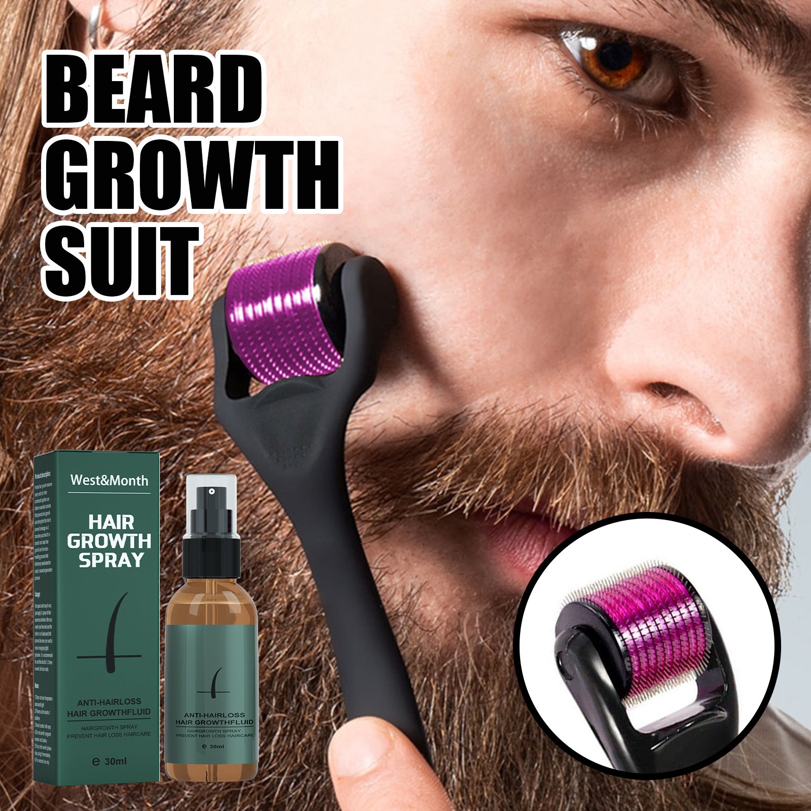 Beard Spray Set Moisturizing Beard Hair Growth Spray Beard Roller ...