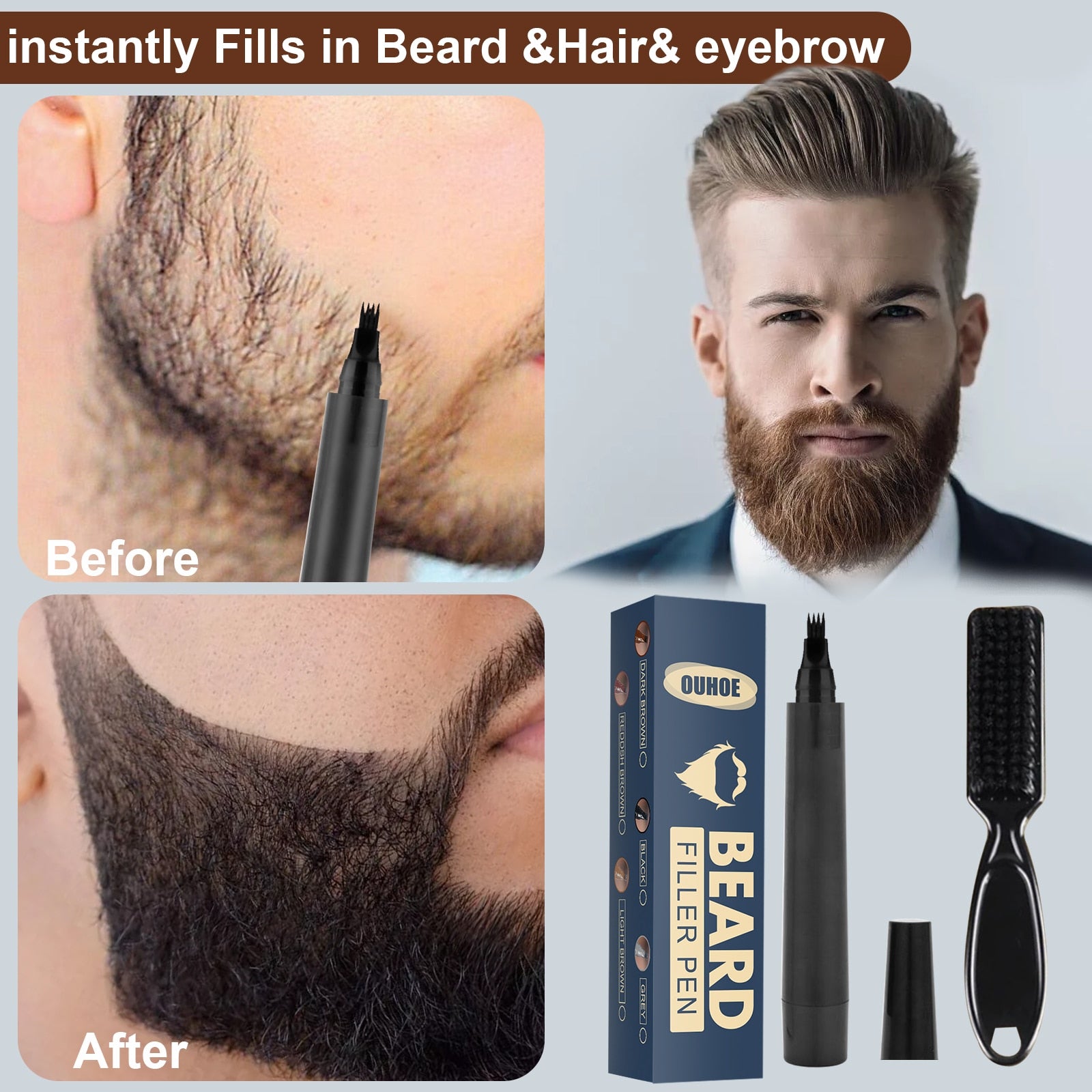 Beard Filling Pen Kit Men Waterproof Mustache Pencil Filler Shaping ...
